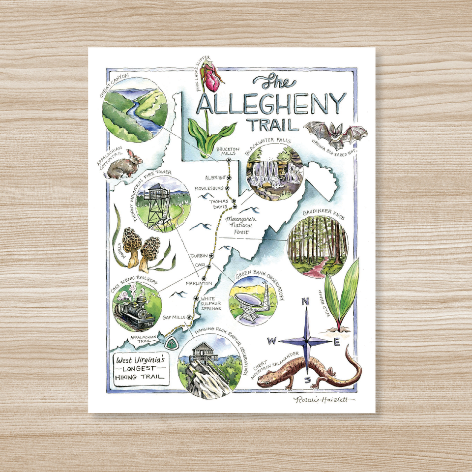 Allegheny Trail, West Virginia - Watercolor Illustrated Map – Rosalie ...